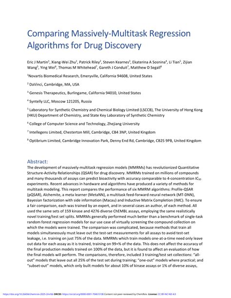 Pdf Comparing Massively Multitask Regression Algorithms For Drug
