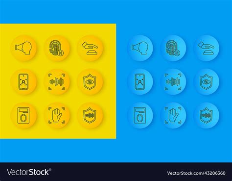 Set Line Fingerprint With Lock Mobile And Face Vector Image