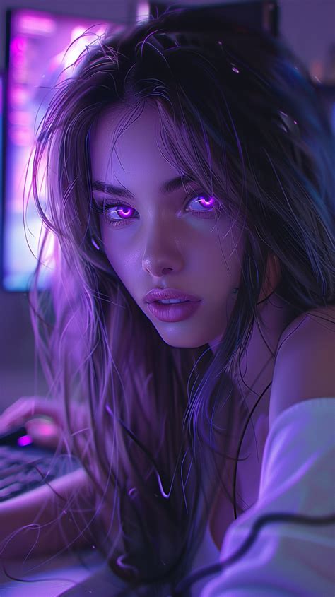 Арт девушка неон Пикабу