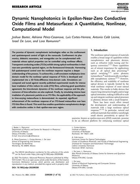 Pdf Dynamic Nanophotonics In Epsilon‐near‐zero Conductive Oxide Films