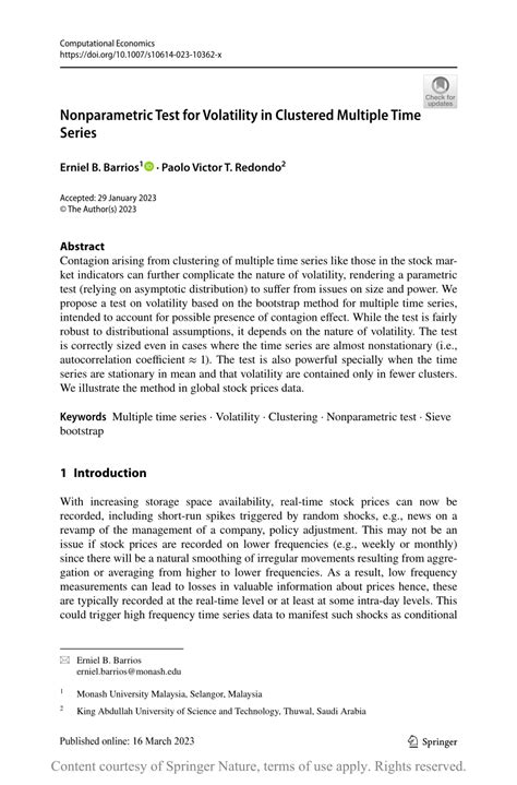 Pdf Nonparametric Test For Volatility In Clustered Multiple Time Series