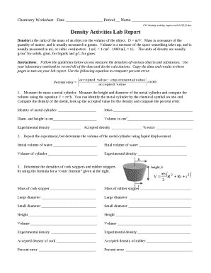 Density Activities Lab Report Doc Template PdfFiller