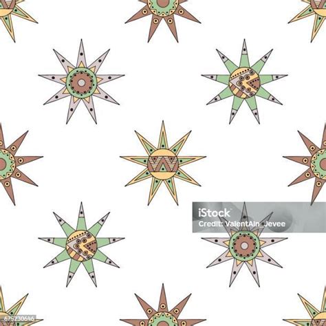 벡터 원활한 손으로 그려진된 패턴 장식 양식된 빈티지 유치 부족 태양 조명 스타일 부족 그래픽 그림 선 그리기 낙서 낙서 만화 스케치 삽화의 시리즈 가을에 대한 스톡 벡터