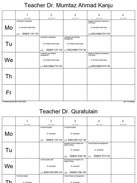 Time Table Wef 30th Oct Teacherwise Pdf Money Service Industries