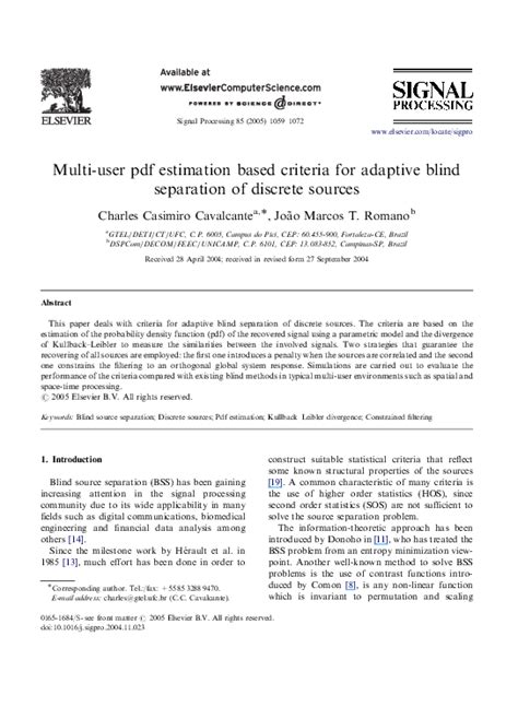 Pdf Multi User Pdf Estimation Based Criteria For Adaptive Blind Separation Of Discrete Sources