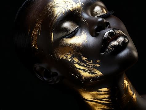 Premium Ai Image Golden Makeup And Artistic Body Paint Fashionable