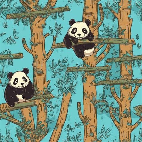 Premium Photo Pandas In A Tree With Branches And Leaves On A Blue