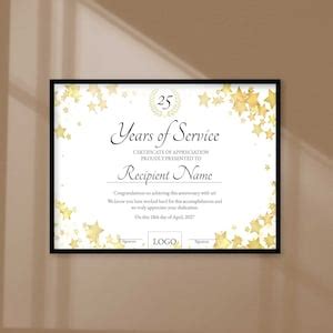 25 Years Of Service Anniversary Award Certificate Of Appreciation