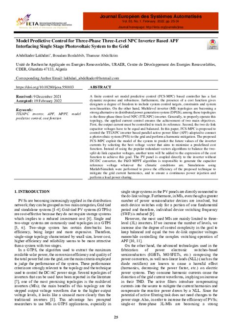 Pdf Model Predictive Control For Three Phase Three Level Npc Inverter Based Apf Interfacing
