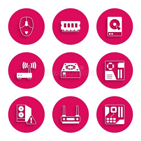 Set Computer Cooler Router And Wi Fi Signal Motherboard Digital Chip Case Of Computer Hard