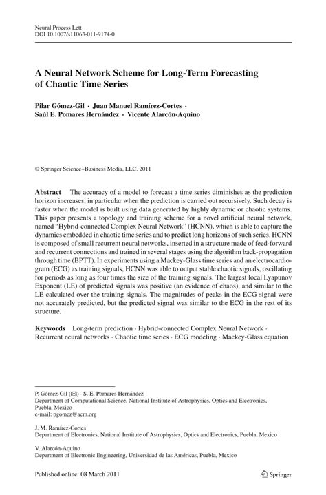 Pdf A Neural Network Scheme For Long Term Forecasting Of Chaotic Time