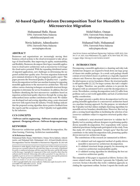 ai based quality driven decomposition tool for monolith to microcervice