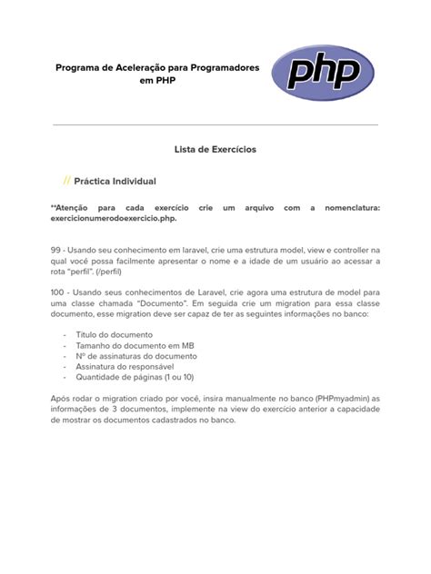 Aceleracao Php Lista De Exercicios 12 Laravel Pdf