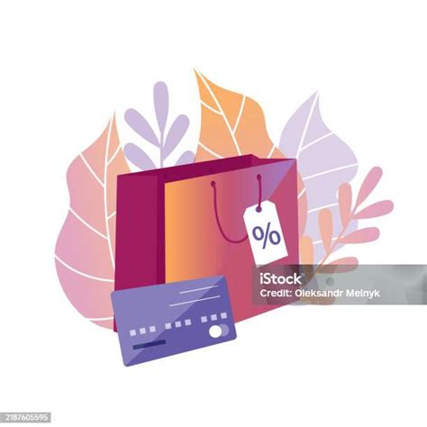 할인 라벨과 신용 카드를 가진 쇼핑 백 벡터 일러스트 레이 션 가방에 대한 스톡 벡터 아트 및 기타 이미지 가방 고객 구매 Istock