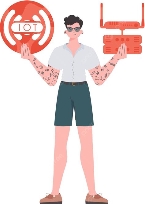 Man With Iot Logo Router And Serverautomation Concept Vector Ideas