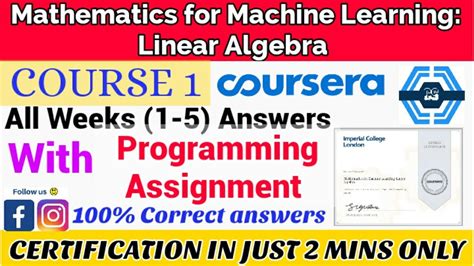 Mathematics For Machine Learning Linear Algebraweek 1 5 All