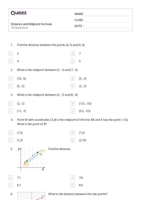 50 Midpoint Formula Worksheets For 11th Class On Quizizz Free And Printable