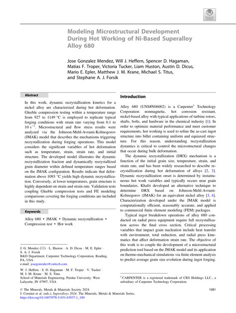 Pdf Modeling Microstructural Development During Hot Working Of Ni