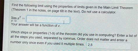 Solved Find The Following Limit Using The Properties Of Chegg