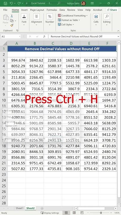 Excel Tutorial Remove Decimal Values Without Round Off Youtube