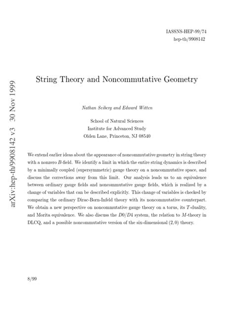 String Theory And Noncommutative Geometry Nathan Seiberg And Edward