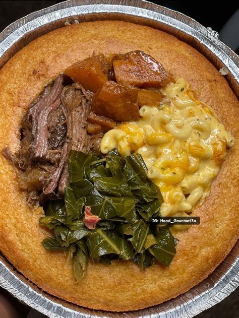 Soulfood Cornbread Bowl With Roast Macaroni And Greens Soul Food