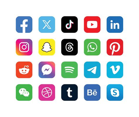 Set Of Social Media Icons Popular Social Media Logo Collection
