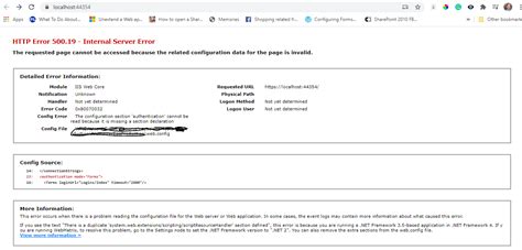 C Aspnet Mvc Form Authentication Error 50019 Internal Server Error Stack Overflow