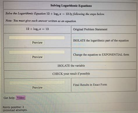 Solved Solving Logarithmic Equations Solve The Logarithmic Chegg