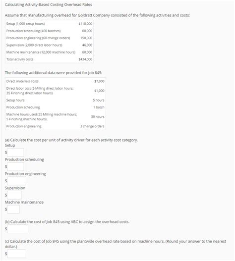 Solved Calculating Activity Based Costing Overhead Rates Chegg Com