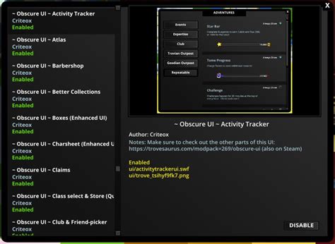 Obscure UI Mod Manager GUI Mod By Criteox Trovesaurus