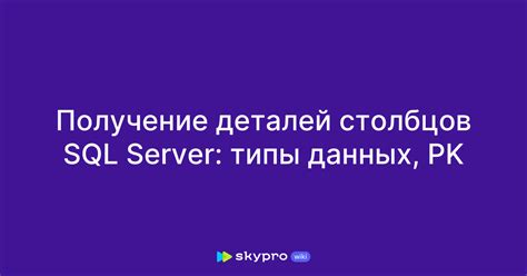 Получение деталей столбцов Sql Server типы данных Pk