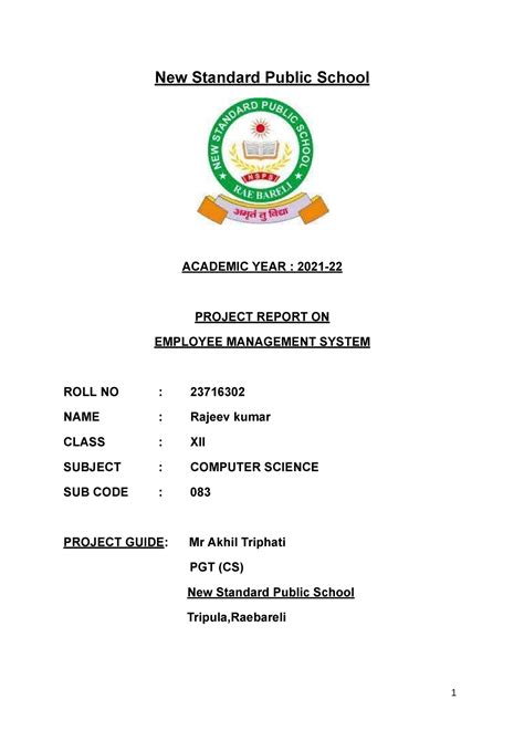 Project Report On Employee Management System New Standard Public School ACADEMIC YEAR