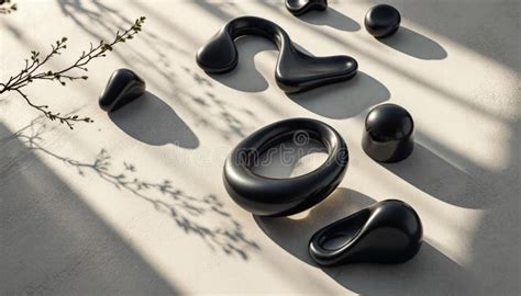 abstract black sculptures sunlight minimalist art design stock