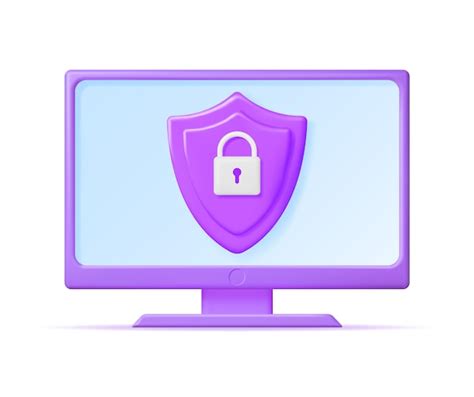 premium vector 3d desktop computer with shield lock on the screen
