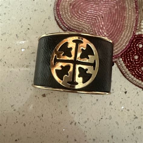 Tory Burch Jewelry Vintage Tory Burch Logo Wide Cuff Bracelet Black