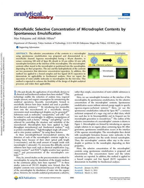 Fukuyama Hibara 2015 Microfluidic Selective Concentration Of