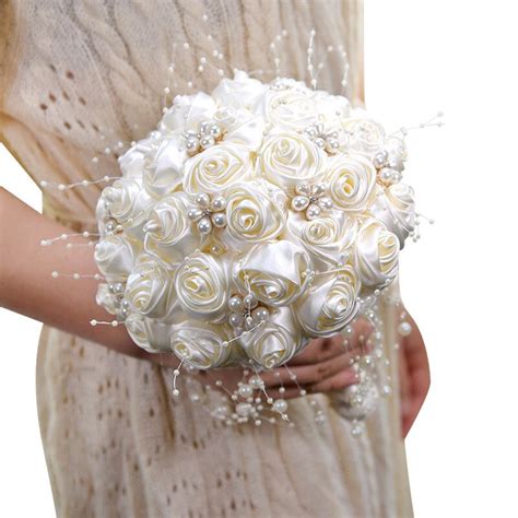 Ivory Wedding Bouquets Pearls Beaded Bridal Bouque Grandado