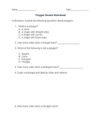 Elementary Math No Prep Polygon Review Worksheet Elementary Math