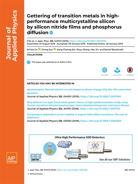 Pdf Gettering Of Transition Metals In High Performance Multicrystalline Silicon By Silicon