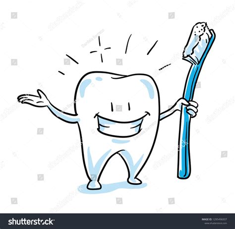 Cute Happy Cartoon Tooth Caracter Shiny Stock Vector Royalty Free