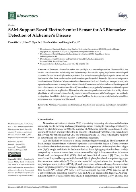 Pdf Sam Support Based Electrochemical Sensor For Aβ Biomarker