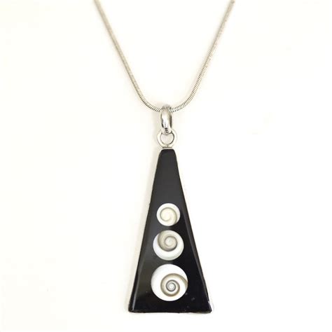 Sterling Silver Triangular Pendant Featuring Three Snails On A Black