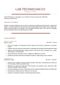 Lab Technician CV Example Skills Free Template
