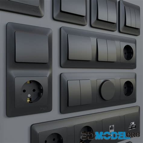 3d Model Sockets And Switches Electric Glossa Graphite By Schneider
