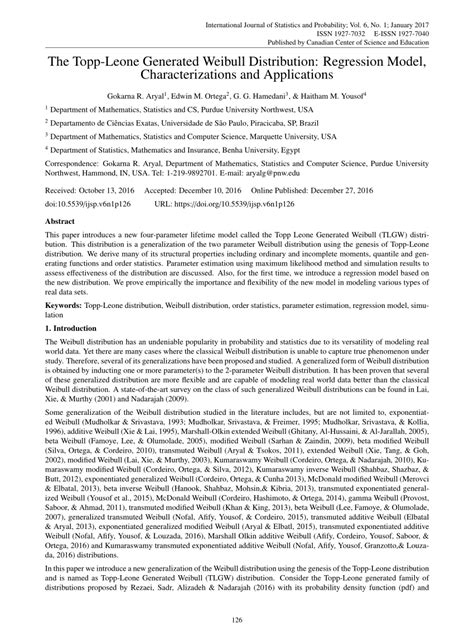 Pdf The Topp Leone Generated Weibull Distribution Regression Model Characterizations And