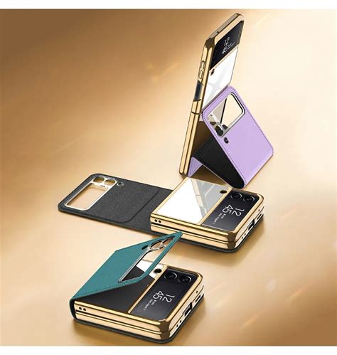 갤럭시 Z플립 3 골드핏 하드 컬러 가죽 폴딩 스탠드 거치대 힌지 보호 지플립 제트플립 접는 핸드폰 케이스 티몬