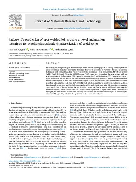 Pdf Fatigue Life Prediction Of Spot Welded Joints Using A Novel