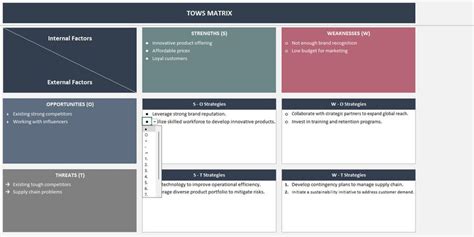 Tows Matrix Excel Template Swot Analysis Strategic Planning Instant