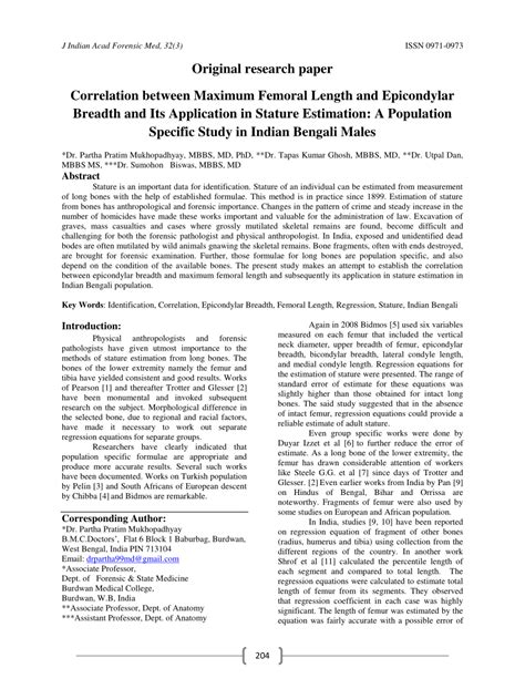 Pdf Correlation Between Maximum Femoral Length And Epicondylar